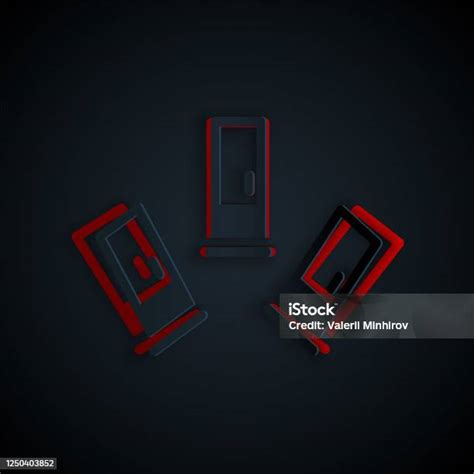 검은색 배경에 격리된 카트리지 아이콘을 용지 잘라냅니다 산탄총 사냥 총기 카트리지 사냥 소총 총알 아이콘 종이 아트 스타일 벡터