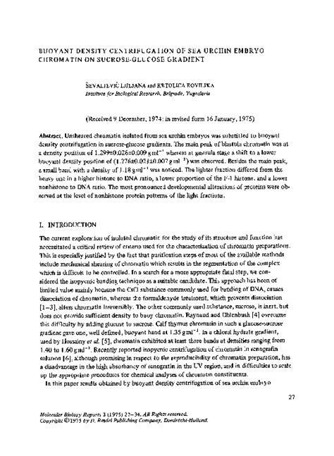 Pdf Buoyant Density Centrifugation Of Sea Urchin Embryo Chromatin On