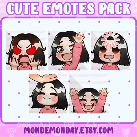 Cute Animated Emotes Pack Black Short Hair Brown Eyes Light Skin