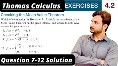 Thomas Calculus Exercise 4 2 Question 7 12 Solution Checking The Mean Value Theorem By Msn