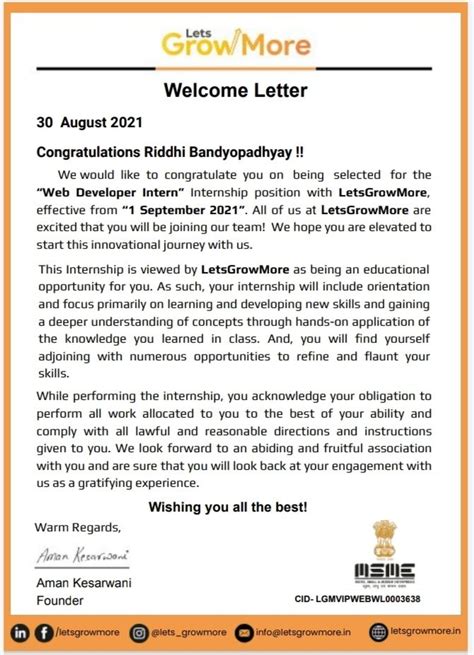 Riddhi Bandyopadhyay On Linkedin Connections Internship Webdevelopment Letsgrowmore Technology