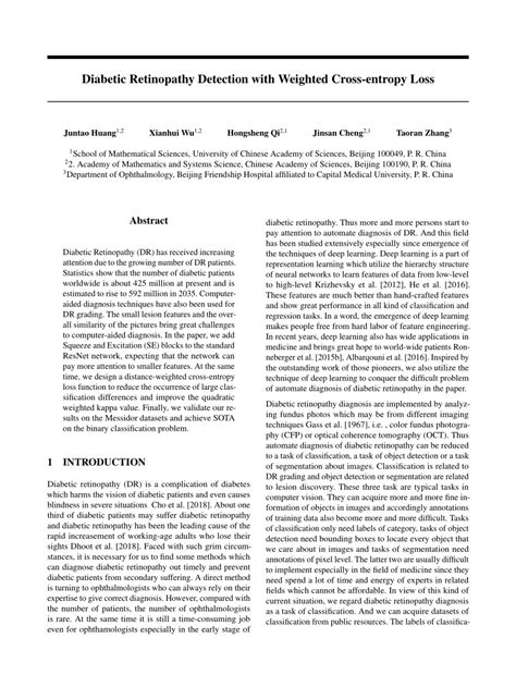 Pdf Diabetic Retinopathy Detection With Weighted Cross Entropy Loss