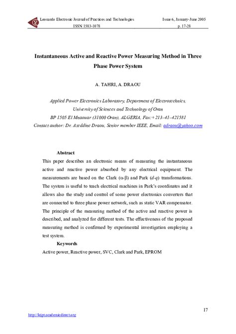 Pdf Instantaneous Active And Reactive Power Measuring In Three Phase