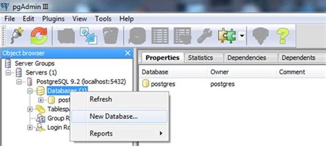 postgresql creación de base de datos visual