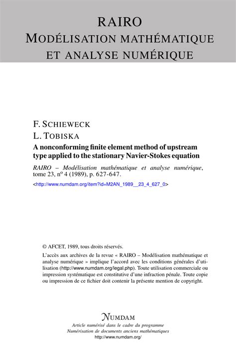 Pdf A Nonconforming Finite Element Method Of Upstream Type Applied To The Stationary Navier