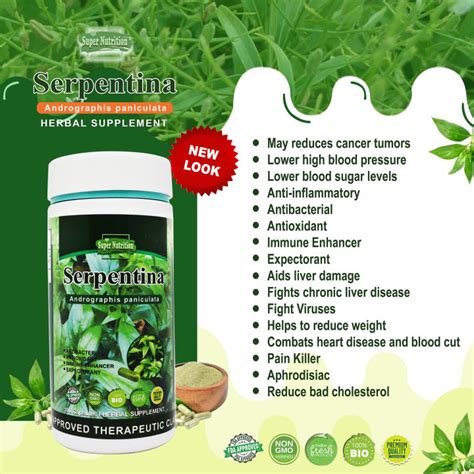 Serpentina Supplement Capsules 500mg Bottle Of 100 Andrographis