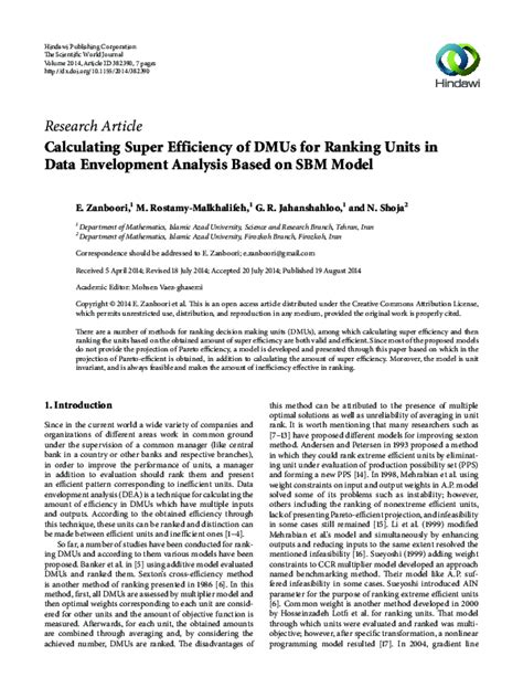 Pdf Calculating Super Efficiency Of Dmus For Ranking Units In Data Envelopment Analysis Based