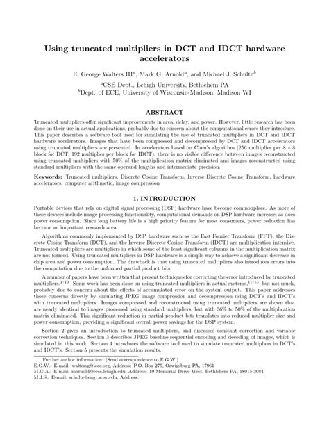Pdf Using Truncated Multipliers In Dct And Idct Hardware