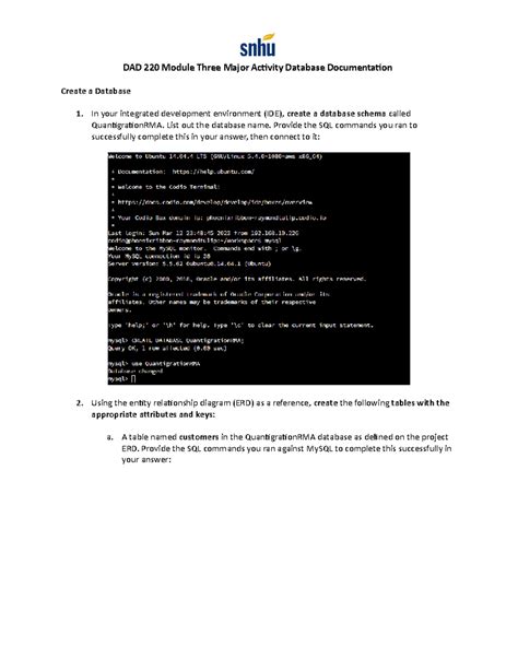 Dad 220 Module Three Major Activity Database Documentation List Out The Database Name Provide