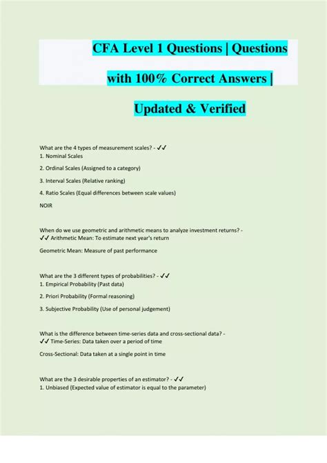 Cfa Level 1 Questions Questions With 100 Correct Answers Updated