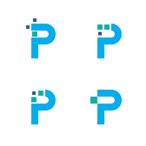 픽셀 로고 디자인 서식 파일의 P 이니셜 세트 프리미엄 벡터