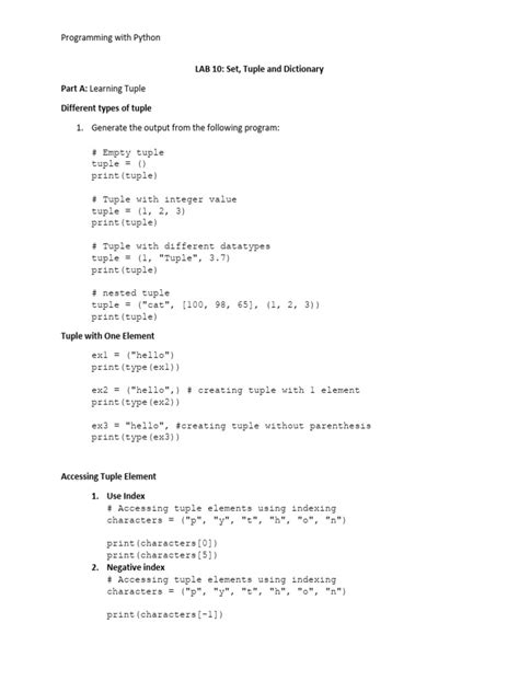 lab 10 set tuple and dictionary pdf python programming language