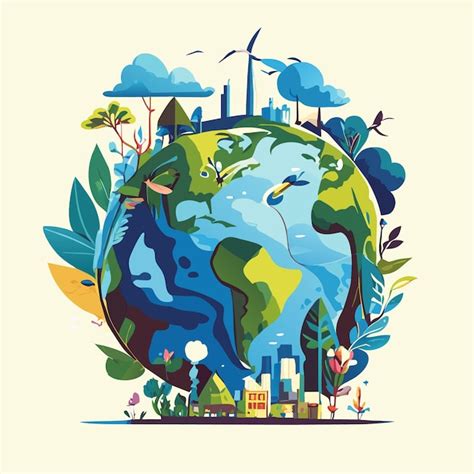 녹색 행성 벡터 일러스트 레이 션 프리미엄 벡터