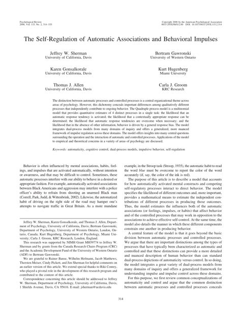 Pdf The Self Regulation Of Automatic Associations And Behavioral Impulses