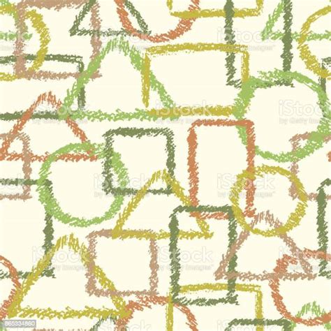 파스텔 컬러의 기하학적 형태와 완벽 한 직물 패턴입니다 삼각형 원형 갈색 베이지색 녹색 크림 색상으로 사각형 그림을 반복 합니다 갈색에 대한 스톡 벡터 아트 및 기타 이미지