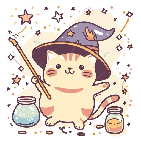 Cute Kawaii Cat Wizard Hat Premium Ai Generated Vector