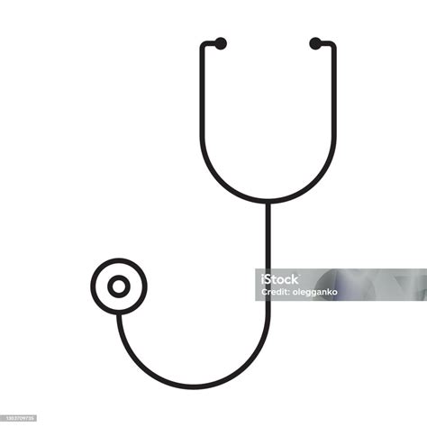웹 응용 프로그램 및 모바일 개념에 대한 흰색 배경에 고립 된 트렌디 한 라인 스타일의 Phonendoscope 간단한 의학 아이콘 벡터 일러스트레이션 개념에 대한 스톡