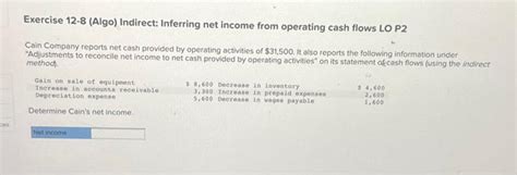 solved exercise 12 8 algo indirect inferring net income
