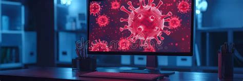 Computer Screen Infected With A Virus Glitching With Red Warning