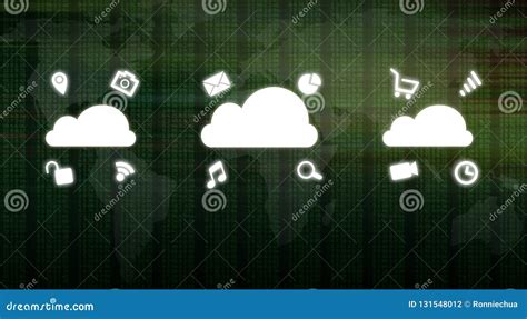 Global Cloud Computing Concept Showing Media Icons Over Binary Code Numbers And World Map