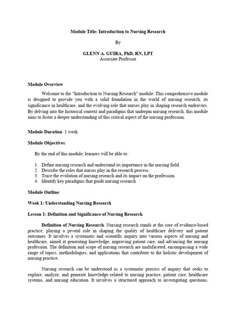 Module 1 Introduction To Nursing Research Pdf