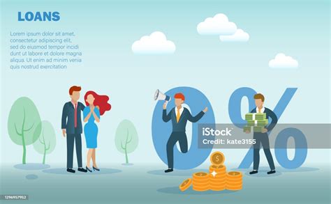가족 부부 남편 및 아내에게 0 의 이자율을 제공하는 은행 임원 주택 융자 재융자 주택 부동산 모기지 또는 개인 대출에 대한 아이디어 대출에 대한 스톡 벡터 아트 및 기타