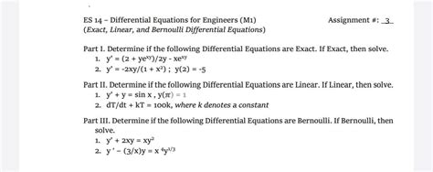 Solved Part II Differential Equations Are Given In Both Chegg Com
