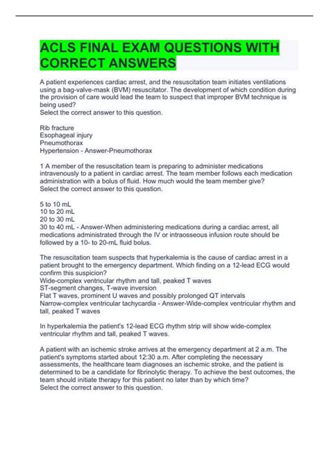 Acls Final Exam Questions With Correct Answers Acls Stuvia Us