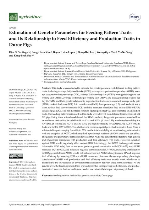 Pdf Estimation Of Genetic Parameters For Feeding Pattern Traits And