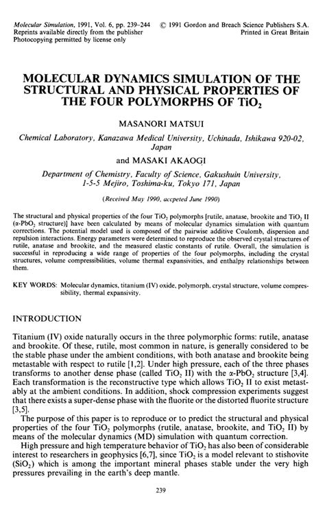 Pdf Molecular Dynamics Simulation Of The Structural And Physical Properties Of The Four