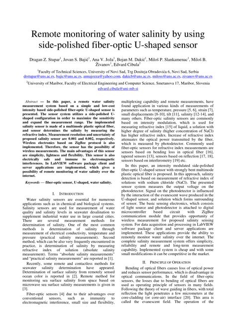 Pdf Remote Monitoring Of Water Salinity By Using Side Polished Fiber