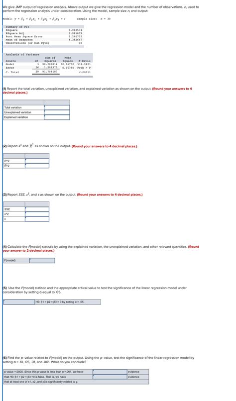 Solved Ne Give Jmp Output Of Regression Analysis Above