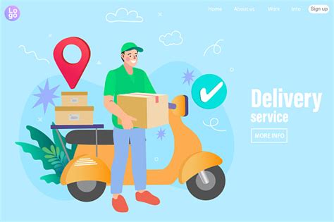 전자 상거래 개념 온라인 쇼핑 온라인 배달 서비스 개념 휴대 전화를 통해 스쿠터로 빠른 배달 스쿠터를 타는 남자 벡터 그림입니다 Brand Name Smart Phone에