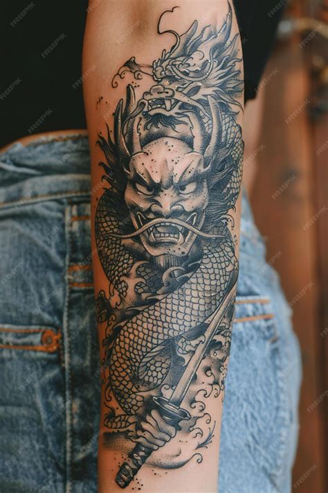Premium Photo Minimalistic Tattoo Sleeve Traditional Japanese Samurai