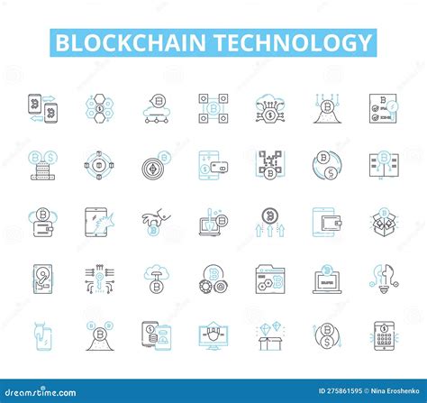 blockchain technology linear icons set cryptography decentralization