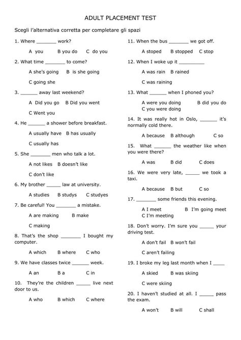 free esl placement test printable free printable