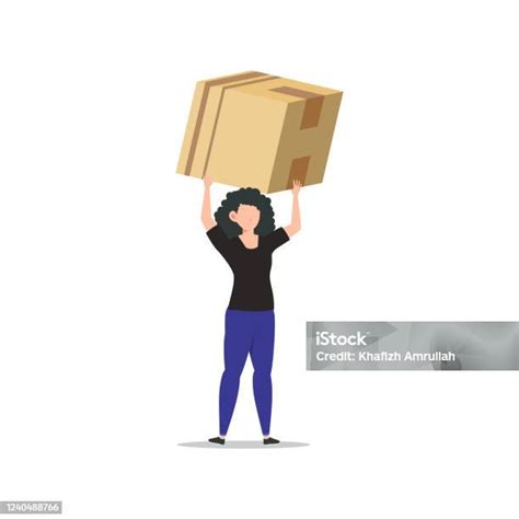 큰 상자를 들고 서 있는 젊은 여성 택배 배달의 만화 캐릭터 일러스트 흰색 배경에 격리 된 평면 디자인 나름에 대한 스톡 벡터 아트 및 기타 이미지 Istock