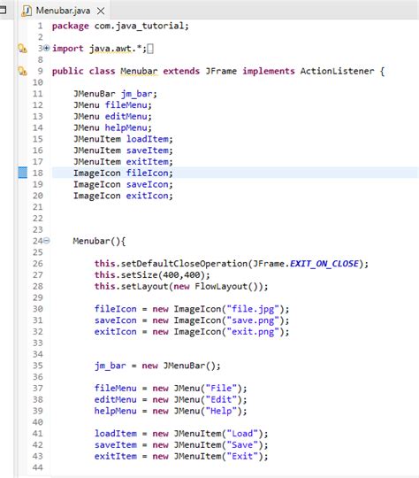 create java menubar and menus important concept