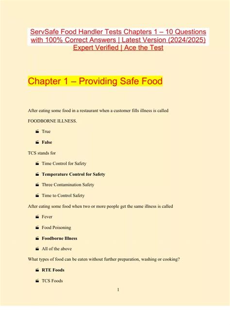 ServSafe Food Handler Tests Chapters Questions With Correct Answers Latest Version