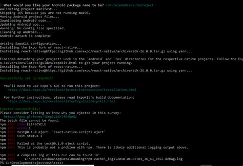 The Batch File Can Not Be Found When Detaching To ExpoKit On Windows Harmless But Annoying