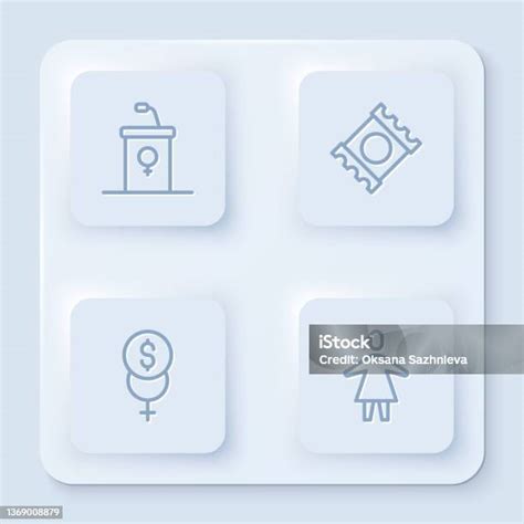 세트 라인 토론 연단 Rostrum 패키지콘돔 페미니즘 금융 및 여성 흰색 정사각형 버튼 벡터 0명에 대한 스톡 벡터 아트 및 기타 이미지 Istock