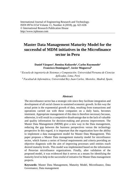 Pdf Master Data Management Maturity Model For The Successful · Be Easily Used In