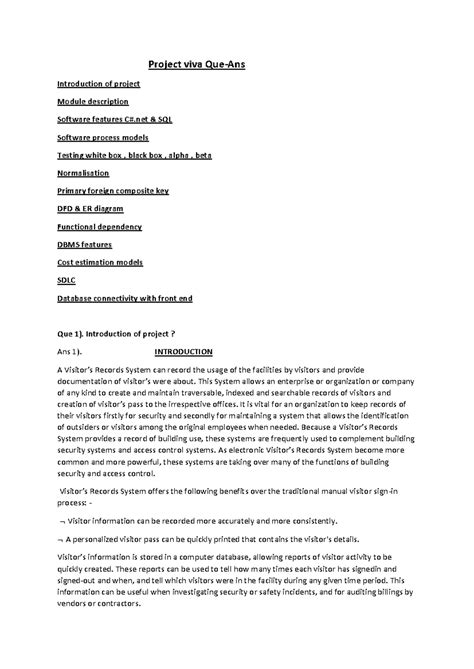 Project Viva Queandans Notes Of Bca 6th Semester Project Viva Que Ans Introduction Of Project