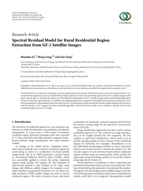 Pdf Spectral Residual Model For Rural Residential Region Extraction From Gf 1 Satellite Images
