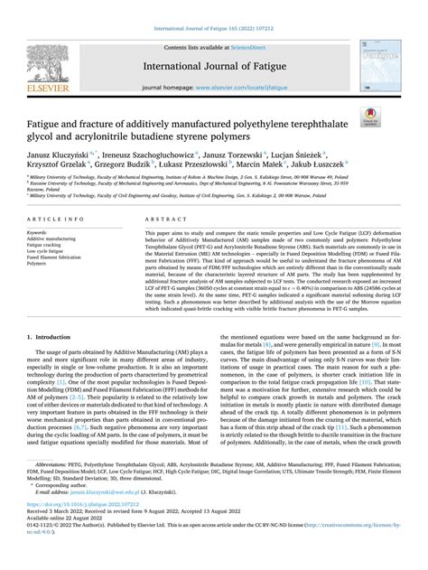 Pdf Fatigue And Fracture Of Additively Manufactured Polyethylene Terephthalate Glycol And