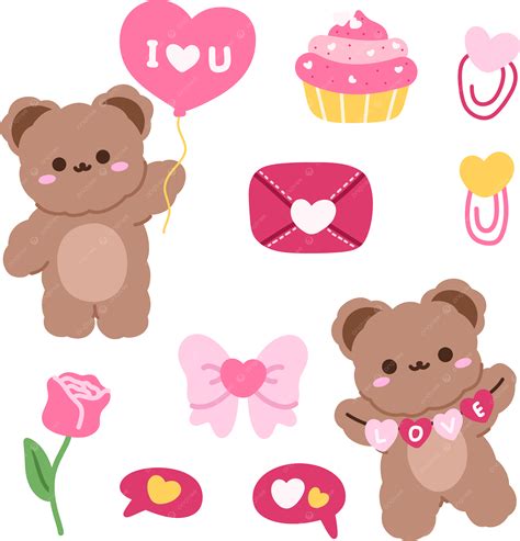 귀여운 곰 사랑 요소 해피 발렌타인 한국어 스티커 애인 사랑스러운 곰 귀여운 곰 Png 일러스트 및 Psd 이미지 무료 다운로드 Pngtree