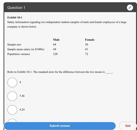 Solved Question 1 Exhibit 10-1 Salary information regarding | Chegg.com