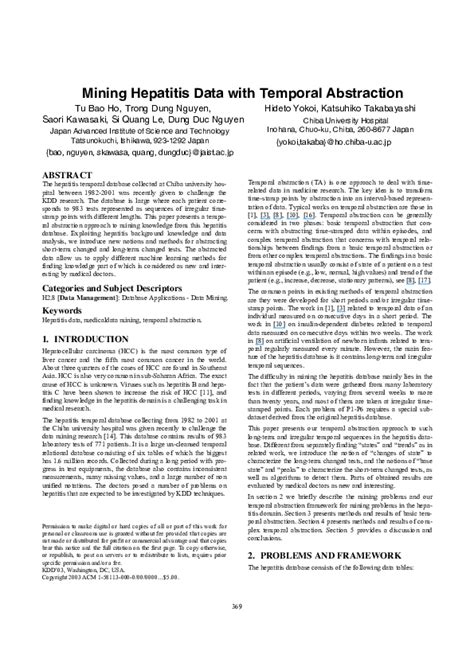 Pdf Mining Hepatitis Data With Temporal Abstraction