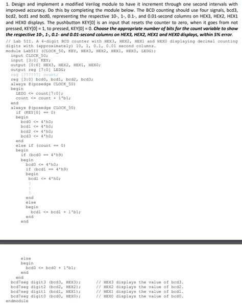 1 Design And Implement A Modified Verilog Module To
