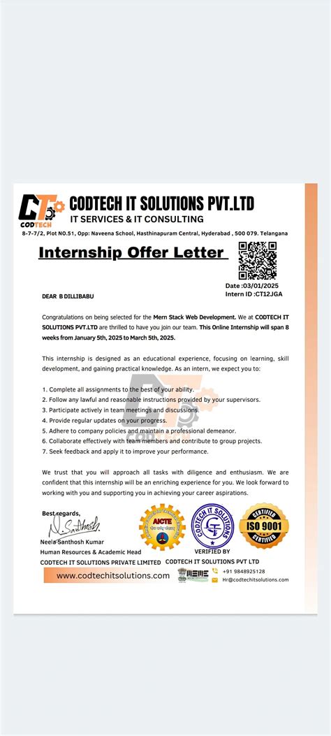 codtech it solutions internship fullstackdevelopment dilli babu